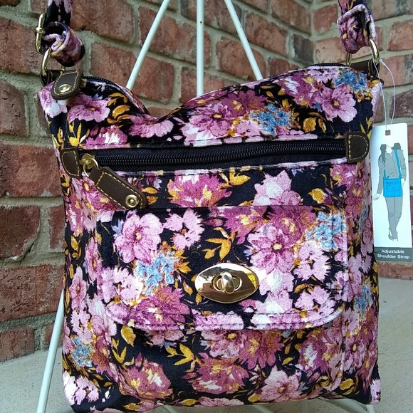 Unbranded | Bags | New Pink Black Crossbody Bag Floral Print Purse ...